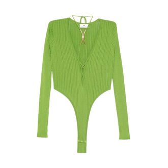 Elisabetta Franchi Femme, Tops, Vert, Taille: 38 FR Body en maille avec d&eacute;tail bijou