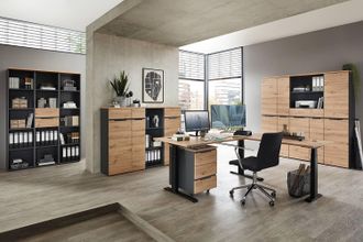 Loftscape home24 Aktenkommode - 75 cm Front: MDF Mitteldichte Holzfaserplatte, foliert Korpus: Spanplatte, foliert Füße: Kunststoff Braun/Grau/Eiche Artisan