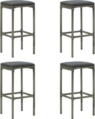 vidaXL Barhocker mit Kissen 4 Stk. Grau Poly Rattan - Vidaxl