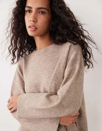 Pretty Lavish Pullover im Rippstrick-Design als Set in Taupe-Braun