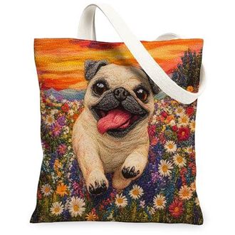 Generic Sac fourre-tout en toile motif chien Golden Retriever pour faire du shopping, 33 x 38,1 cm, style tricot&eacute;, sac d&eacute;picerie r&eacute;utilisable pour femme, anim