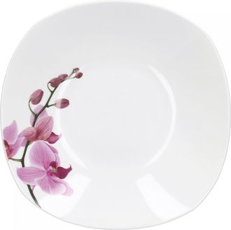 Van Well Suppenteller Kyoto, Menü-Teller, 450 ml, 215 x 215 mm, Salatteller, Servierschale, Porzellan-Geschirr, Blumen-Dekor Orchidee, rosa-rot, pink