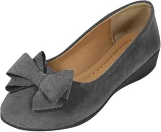 Generic Chaussures orthop&eacute;diques compens&eacute;es en faux daim pour femme avec noeud, soutien de la vo&ucirc;te plantaire confortable, chaussures compens&eacute;es basses &agrave; enfi