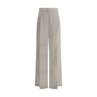 Brunello Cucinelli Leinenhose mit Lam&eacute;-Details - - Trousers - Damen - Grau - S