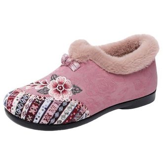 Generic Bottines dhiver chaudes &agrave; motif floral pour femme, doubl&eacute;es de fourrure, chaudes en peluche, semelle souple antid&eacute;rapante, chaussures de tous les jour