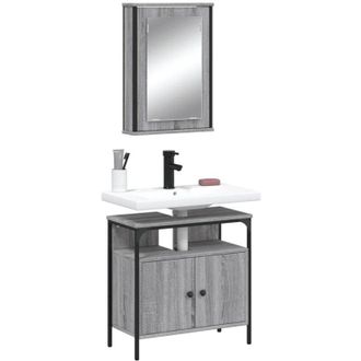vidaXL 2-tlg. Badm&ouml;bel-Set Grau Sonoma Holzwerkstoff - Vidaxl