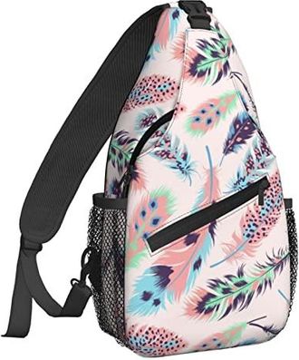 Generic Plumes Brillantes Sac Poitrine Multifonctionnel Pochette Epaule Antivol Sac Banane Pour Camping Quotidien Randonn&eacute;e