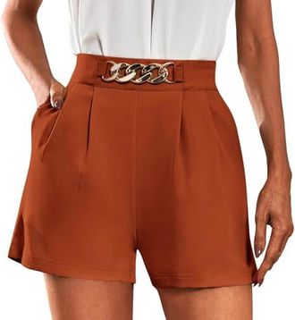 Generic Short d&eacute;t&eacute; &eacute;l&eacute;gant Taille Haute pliss&eacute; &agrave; Jambe Droite pour Femme avec Poches Pantalon Coton Femme Noir Pantalon Coton Lin Femme (Coffee, L)