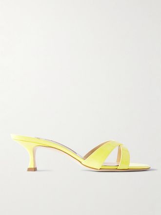 Manolo Blahnik Mules En Cuir Verni Callamu 50 - Jaune