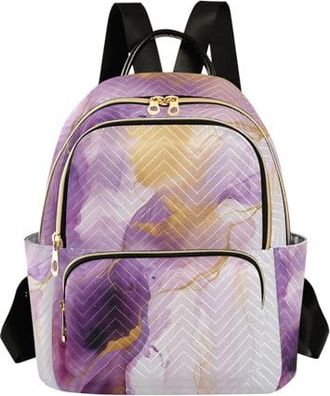 Mnsruu Mini sac à dos pour femme, violet, marbre, doré, blanc, petit sac à dos tendance pour femme, sac à dos décontracté, Multi1177, S