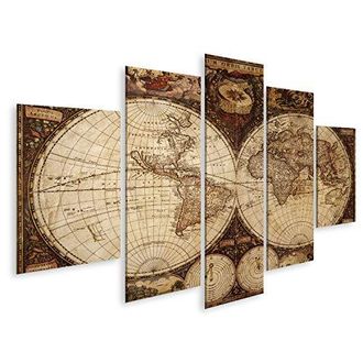 Islandburner Tableau sur toile Carte du vieux monde vintage Cadre Affiche Poster Murale Tableaux