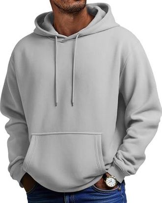 Coofandy Sweat a Capuche Homme Sweatshirt Chaud pour Hiver Pull &agrave; Manches Longues Coton Gris Clair 3XL
