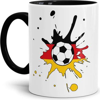 Tassendruck Flaggen-Tasse Zum Fussball Deutschland Innen & Henkel Schwarz - Weltmeisterschaft/WM/Mug/Cup/Tor/Qualität Made in Germany