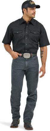 Wrangler Herren Sport Western Basic Two Pocket Short Sleeve Snap Shirt Hemd, Schwarz, XL