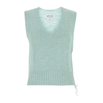 Maison Margiela Femme, Pulls, Bleu, Taille: 38 FR Gilet en chanvre pour un look &eacute;l&eacute;gant