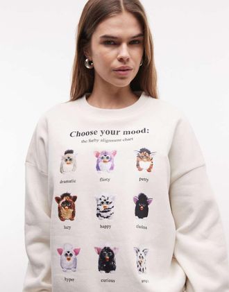 Daisy Street Sweatshirt mit Furby-Print in Wei&szlig;-Multi
