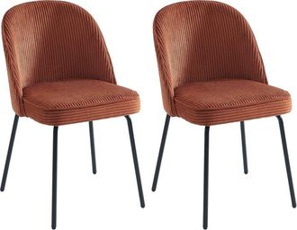 Vente-Unique Lot de 2 chaises en velours c&ocirc;tel&eacute; et m&eacute;tal noir - Terracotta - ALPALI
