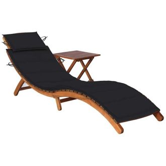 vidaXL Vidaxl - Sonnenliege mit Tisch und Auflage Massivholz Akazie