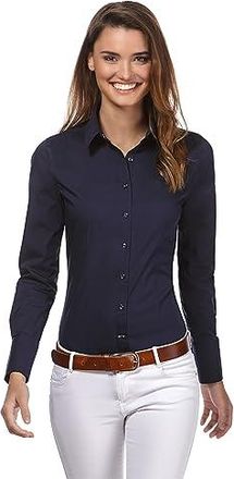 Vincenzo Boretti Chemisier Femme, Coupe cintrée Slim-fit, Tissu élastique-Infroissable et Respirant, mélange de Coton, Manche-Longue, col Kent, uni - Facile à Repasser