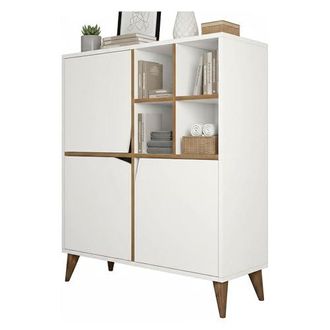 Dmora Sideboard Wei&szlig; 100x30x115 cm, 3 Regale, 8 F&auml;cher