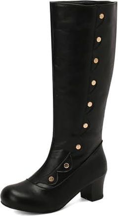 Generic Bottes d&eacute;quitation vintage victoriennes avec d&eacute;cor clout&eacute; confort talon bas bout rond chaussures dhiver d&eacute;contract&eacute;es pour femme, Noir, 39.5 EU
