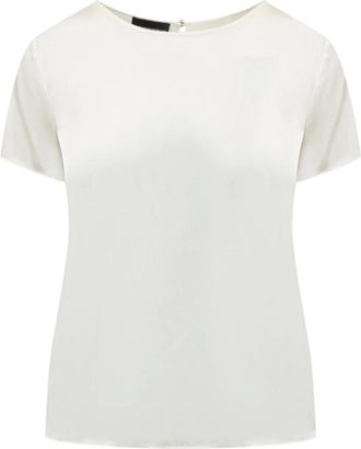 Emporio Armani Femme, Blouses et Chemises, Blanc, Taille: 46 FR Blouse en satin de soie &agrave; manches courtes