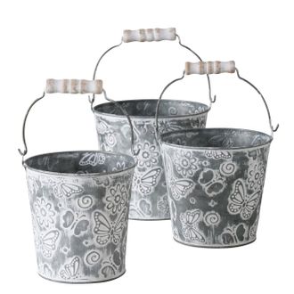 Boltze 3 x Pflanztopf Mariposa Zink grau H&ouml;he 12-15 cm, Blumentopf, Landhaus, Geschenk