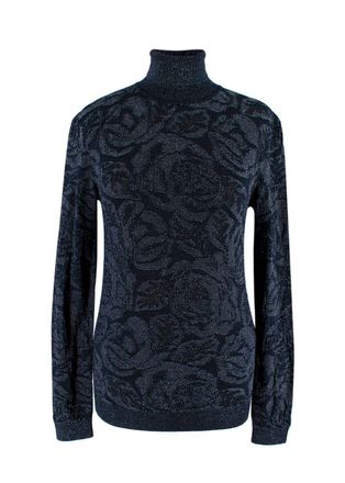 Chlo&eacute; Navy Metallic Jacquard Knit Turtleneck Sweater Size XS