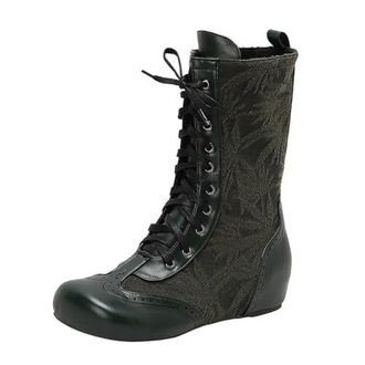 Generic Bottes &agrave; lacets pour femme - Talon plat - Style d&eacute;contract&eacute; - Polyvalentes - Bout rond - Confortables - Coupe large - Pour lautomne et lhiver, Vert, 3