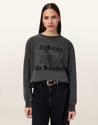 AllSaints Novus Pippa - Sweatshirt in verwaschenem Schwarz