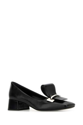 Prada Womens Black Leather Pumps Nero Vitello Scarpe Con Tacco High Heel Shoes