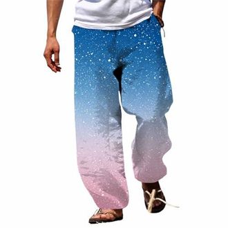 Generic Pantalon surdimensionn&eacute; en coton et lin pour homme - Pantalon d&eacute;contract&eacute; pour le printemps et l&eacute;t&eacute; - Pantalon l&eacute;ger, bleu, 3XL