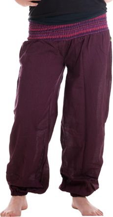vishes Alternative Bekleidung - Sommer Chino Haremshose aus Baumwolle mit super elastischem Bund - handgewebt Pflaume