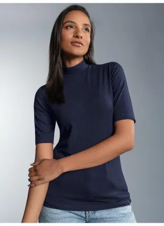 Trigema T-Shirt TRIGEMA T-Shirt mit elastischem Stehkragen (1-tlg)