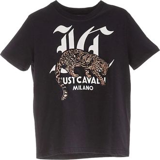 Just Cavalli Femme, Tops, Noir, Taille: 38 FR T-Shirt Logo Leopardo