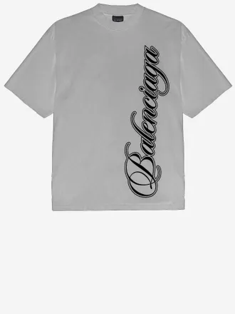Balenciaga Mens Cotton T-Shirt With Logo Print Grey T-Shirts And Polos