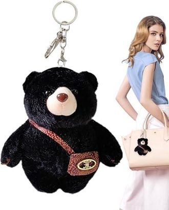 Generic Porte-cl&eacute;s ours en peluche | Porte-cl&eacute;s mignon en peluche pour sac &agrave; main - Porte-cl&eacute;s ours en peluche pour femme, Noir, Refer to description