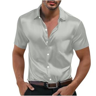Generic Chemise &agrave; manches courtes pour homme - Chemise d&eacute;t&eacute; unie classique confortable et l&eacute;g&egrave;re - Col rabattu - Anti-plis - Respirante - D&eacute;contract&eacute;e - Bouto