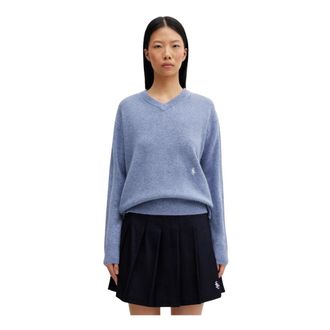 Sporty & Rich SRC Kaschmir V-Ausschnitt Pullover - - Knitwear - Damen - Blau - M