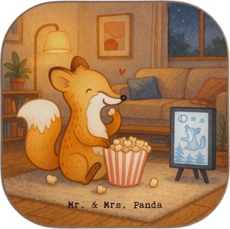 Mr. & Mrs. Panda Coaster Fuchs Filme gucken Design - Geschenk, Untersetzer f&uuml;r Gl&auml;ser, TV, Holzuntersetzer, Kino, Tassenuntersetzer, Fernsehen, Filmabend, gl&auml;serunters