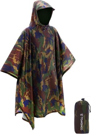 Tomshoo Regenponcho Regenjacke Unisex, 3 in 1 Mehrzweck Regenmantel Camping Zelt und Decke mit Aufbewahrungstasche, L&auml;ngere Krempe Regencape Wasserdicht f&uuml;r C