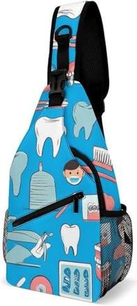 Generic Sacoche Port&eacute; &eacute;paule Motif dentaire sans couture bleu mignon L&eacute;ger Sac &agrave; Bandouli&egrave;re Mode Sac Poitrine pour Cyclisme Randonn&eacute;e Femme