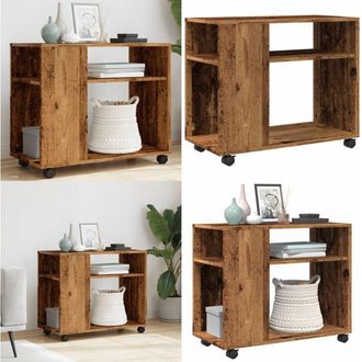 vidaXL Beistelltisch mit Rollen Altholz-Optik 70x35x60cm Holzwerkstoff - Holzwerkstoff Beistelltisch - Beistelltisch mit Rollen