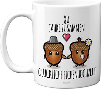 Stuff4 80. Hochzeitstag Jahrestag Jubiläumsgeschenke - 80 Jahre Zusammen Eichen Hochzeit - Hochzeitstag Tasse für Männer Frauen, 325 ml Premium-Keramiktasse,