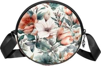 Generic Petit sac &agrave; bandouli&egrave;re rond pour femme, motif floral avec fermeture &eacute;clair, bretelles r&eacute;glables, style d&eacute;contract&eacute;, pour femmes et filles