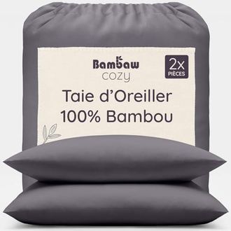 Bambaw Taie dOreiller en Bambou 50x70 cm, Lot de 2, Drap Rafraichissant &Eacute;t&eacute; et Hiver, Taie Oreiller Bambou, Drap Fraicheur Anti Acariens, Anti-Transpiration 