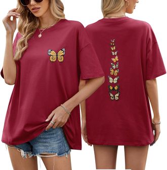Heekpek Damen Tshirt Oversize T Shirt Baumwolle Kurzarm Longshirt Sommer Oberteile Graphic Tee Lang Bluse Tunika Tops f&uuml;r Teenager M&auml;dchen Locker Basic T-Shir