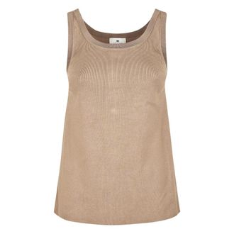 Elisabetta Franchi Top aus Strickstoff mit gl&auml;nzenden Viskoseb&auml;ndern - - Tops - Damen - Braun - M