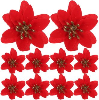 Garneck VICASKY 10 St&uuml;ck K&uuml;nstliche Weihnachtssterne in Rot - Glitzernde Kunstblumen F&uuml;r Weihnachtsbaumdekoration - Kr&auml;nze Und Festlichkeiten - Ideal F&uuml;r Krea