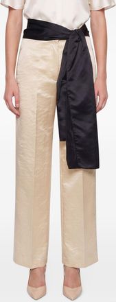 Forte_Forte Hammered Cotton Colorblock Trousers - Beige